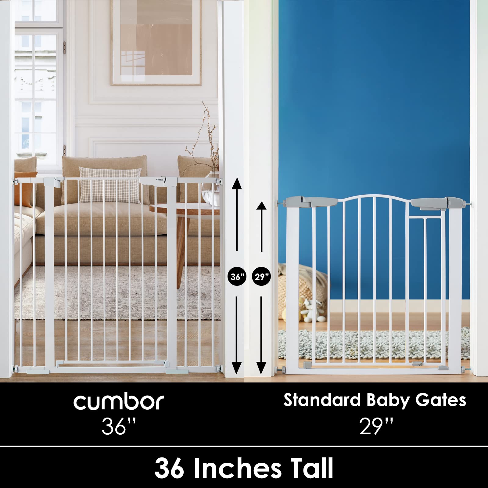 Cumbor 36" Extra Tall, 29.7"- 46" Width Baby Gate for Dogs and Kids & Cumbor 30.5" Tall 29.7-46" Width Dog Baby Gate for House, Stairs, Doorways