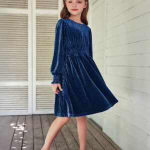 Arshiner Baby Girl Xmas Dress Winter Fall Dress for Kids Twirly Patry Formal Frock (Blue, 8-9 Years)