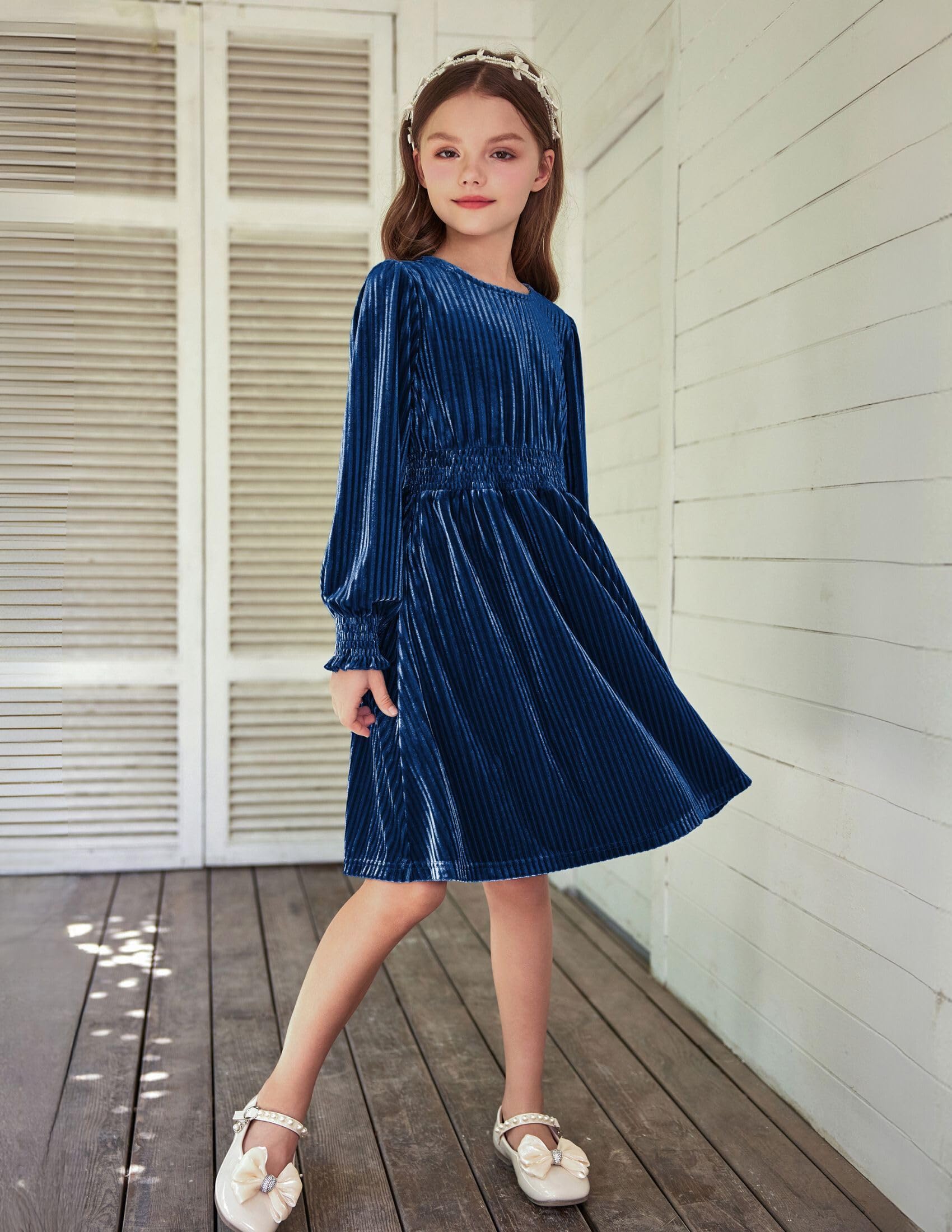 Arshiner Baby Girl Xmas Dress Winter Fall Dress for Kids Twirly Patry Formal Frock (Blue, 8-9 Years)