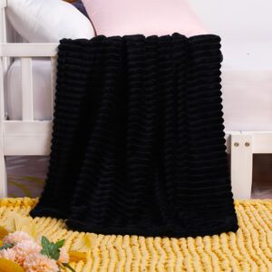 NTBAY Plush Flannel Baby Blanket, Soft and Warm Toddler Blanket with Striped Texture for Stroller, Crib, Travel, 30x40 Inches, Black