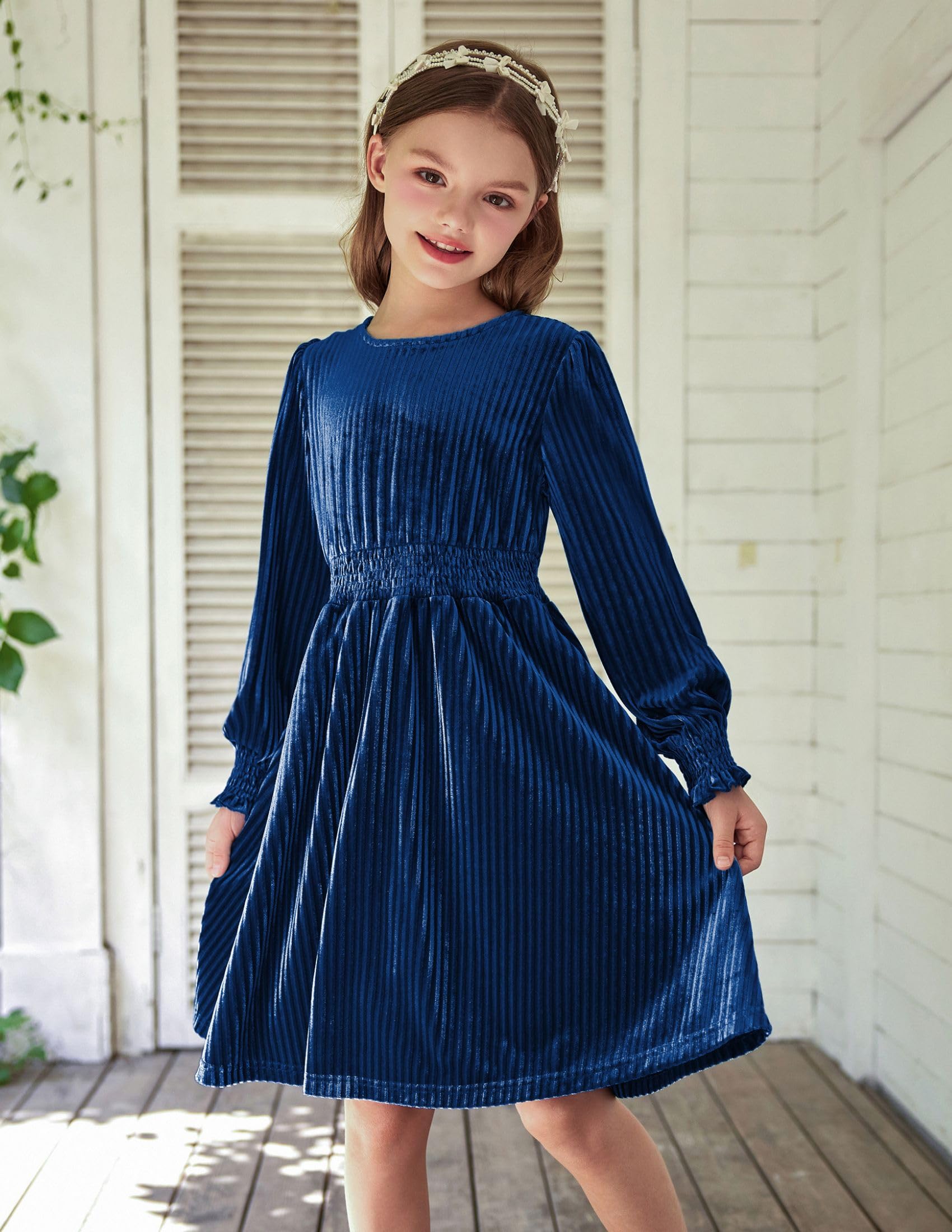 Arshiner Baby Girl Xmas Dress Winter Fall Dress for Kids Twirly Patry Formal Frock (Blue, 8-9 Years)