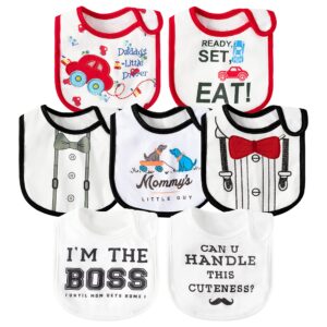 2ooya 7pcs cotton waterproof baby bibs adjustable hook loop closure infant bib unisex black red newborn babies food bibs baby keepsake gift for eating teething drooling feeding（6-12 months）