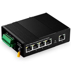 binardat 5 port poe din rail industrial ethernet switch, 4 poe ieee802.3af/at, 1 uplink, 10/100mbps, fanless wall mount, with one 60w poe power supply