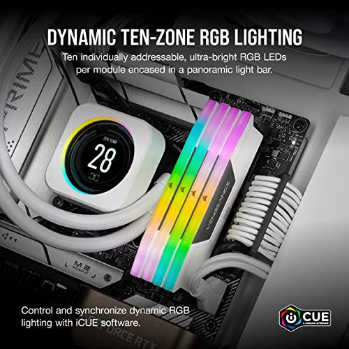 CORSAIR VENGEANCE RGB DDR5 RAM 32GB (2x16GB) 6000MHz CL36-36-36-76 1.35V Intel XMP Desktop Computer Memory - White (CMH32GX5M2D6000C36W)