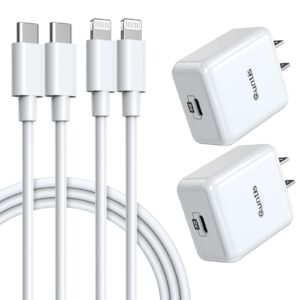 iphone super fast charger [apple mfi certified], quntis 2pack 20w iphone high speed type c rapid charger plug with 6ft c to lightning cable for iphone 14 13 12 11 xs pro max xr ipad pro airpods, white