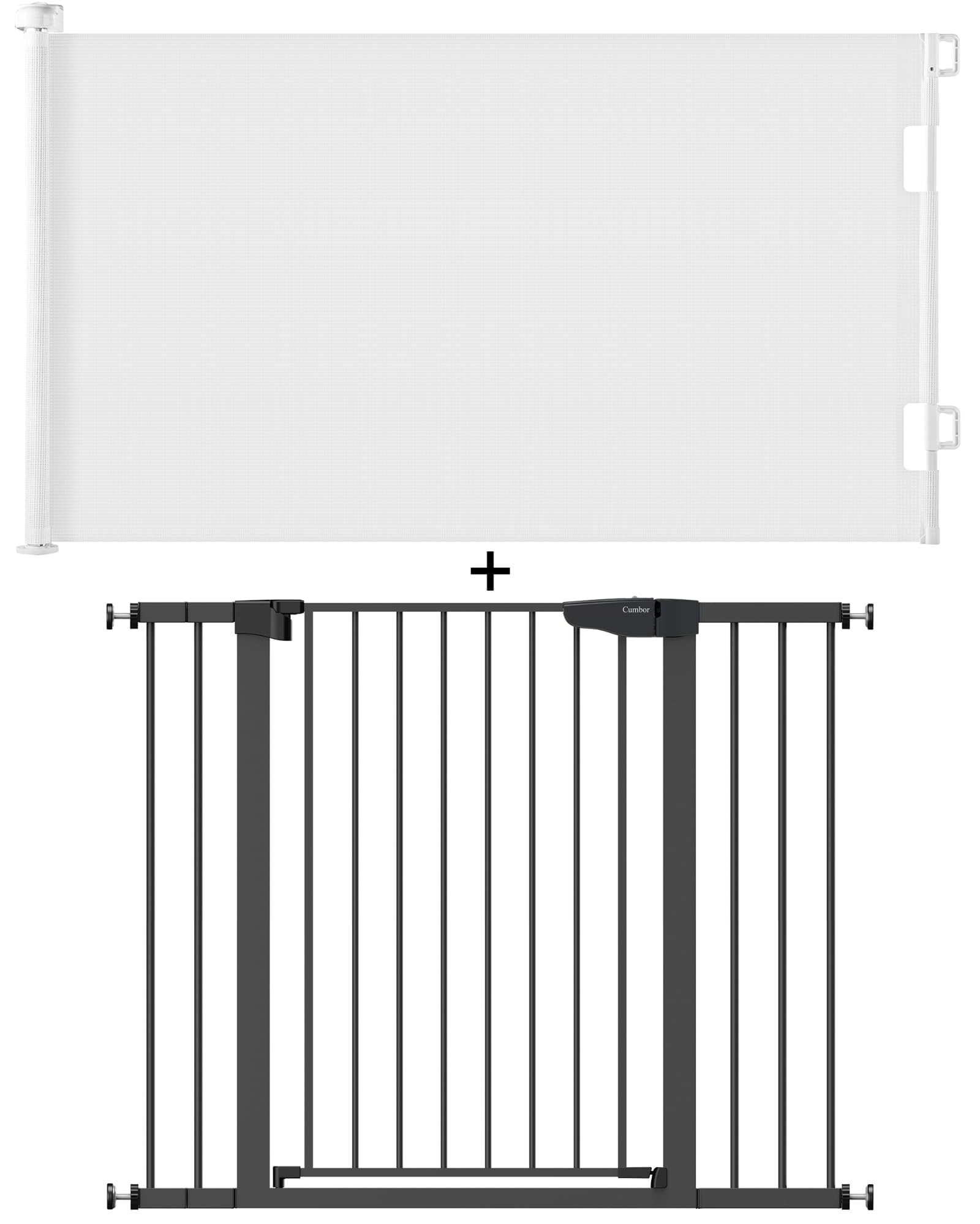 Cumbor 36" Extra Tall, 29.7"- 46" Width Baby Gate for Dogs and Kids & Cumbor 33" Tall, 0"-55" Width Retractable Baby Gate for House, Stairs, Doorways