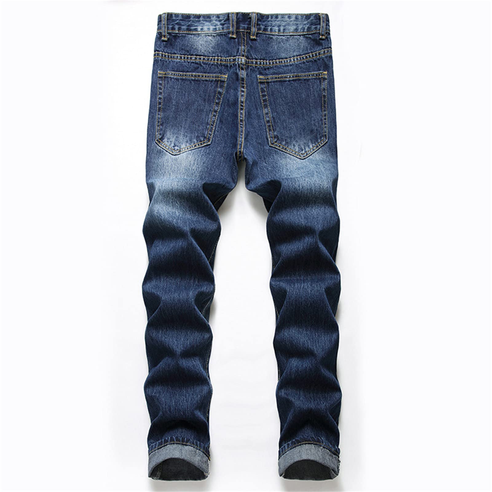 Men's Lightweight Hip Hop Jeans Ripped Straight Leg Washed Denim Jeans Vintage Stretch Distressed Jean Pants (Dark Blue,36)