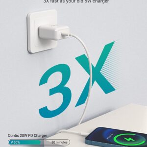 iPhone Super Fast Charger [Apple MFi Certified], Quntis 2Pack 20W iPhone High Speed Type C Rapid Charger Plug with 6FT C to Lightning Cable for iPhone 14 13 12 11 XS Pro Max XR iPad Pro AirPods, White