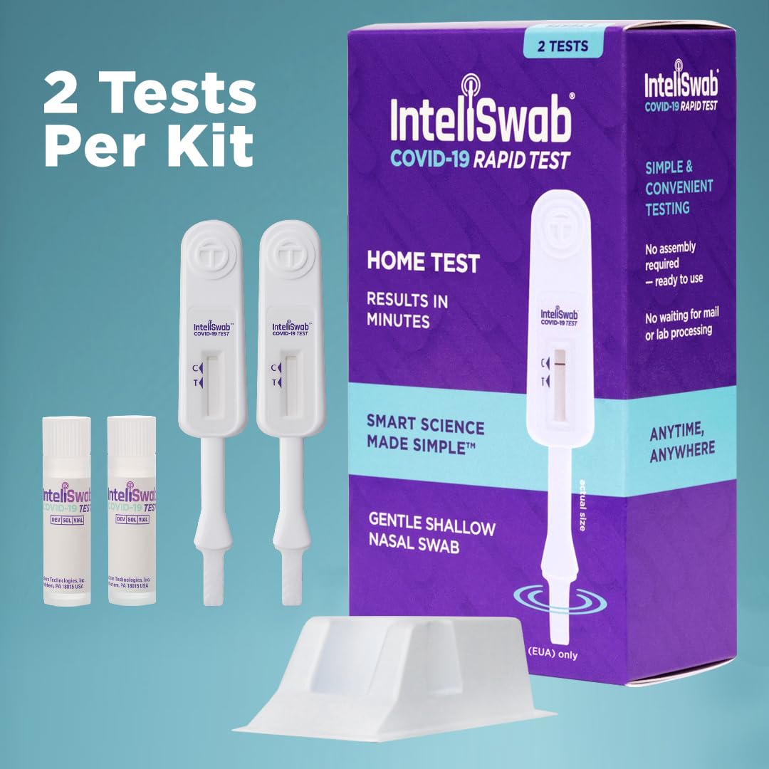 InteliSwab COVID-19 Rapid Test, 1 Pack, 2 Tests Total, Simple to Use at Home, 1 Minute Hands-On Time, FDA EUA Authorized, Designed and Developed in the U.S.A.