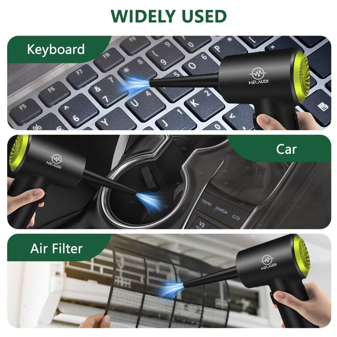 Compressed Air Duster, 3 Speeds Cordless Electric Air Duster with LED Light for Computer Keyboard Cleaning, Enhanced 100000 RPM Air Blower, 6000mAh Rechargeable Battery, New Generation Canned Airs