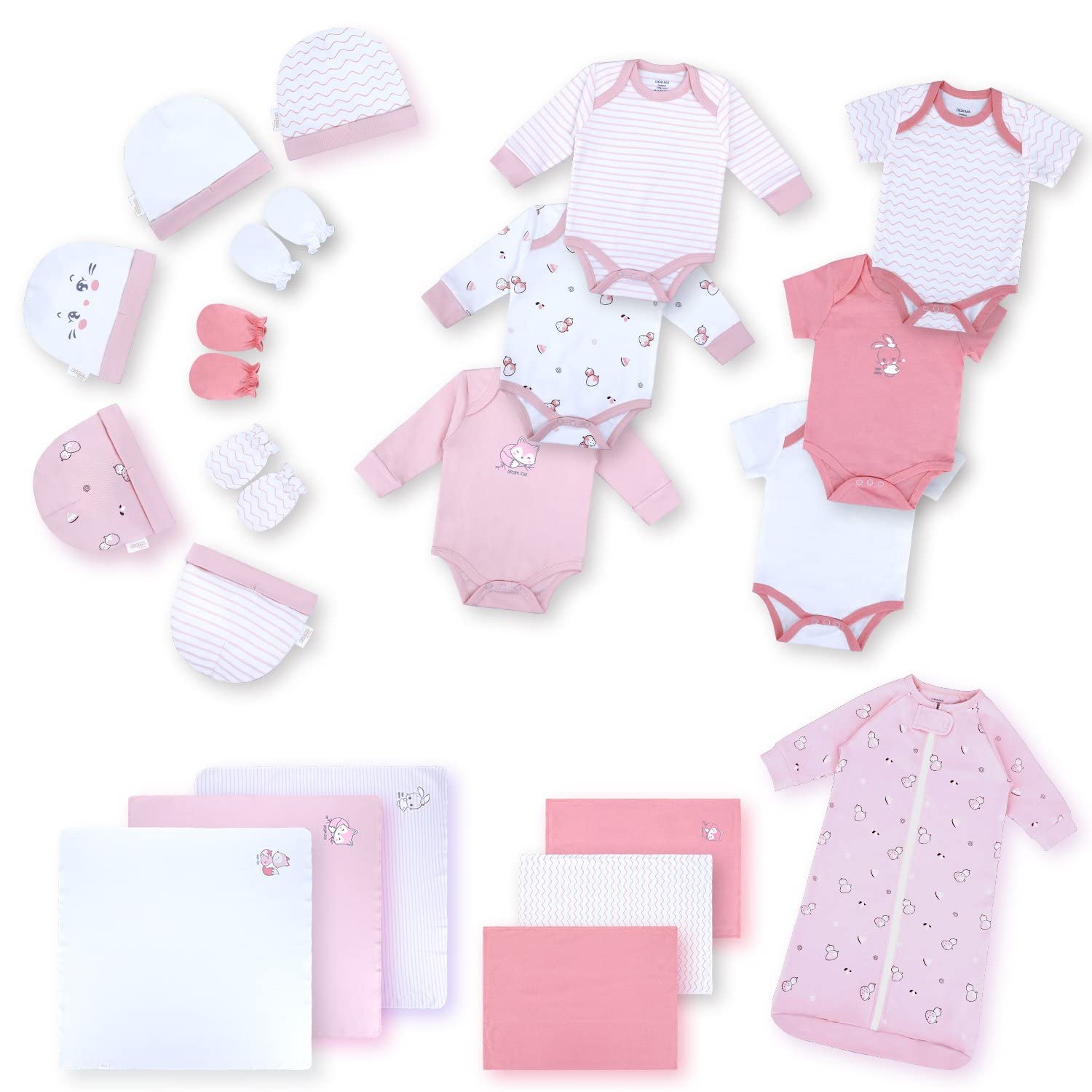 DOKMA Layette Gift Set for Baby Girls, Baby Essential 21 Piece Layette Set for Newborns and Infants, 0-3 Months - 7,87x7,87x5,11 Inches