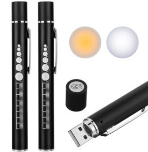 first lifesaver dual beam led penlight for nurses, doctors, and medical professionals, check pupil response, ear, nose, and throat, slim usb rechargeable flashlight (2 black)