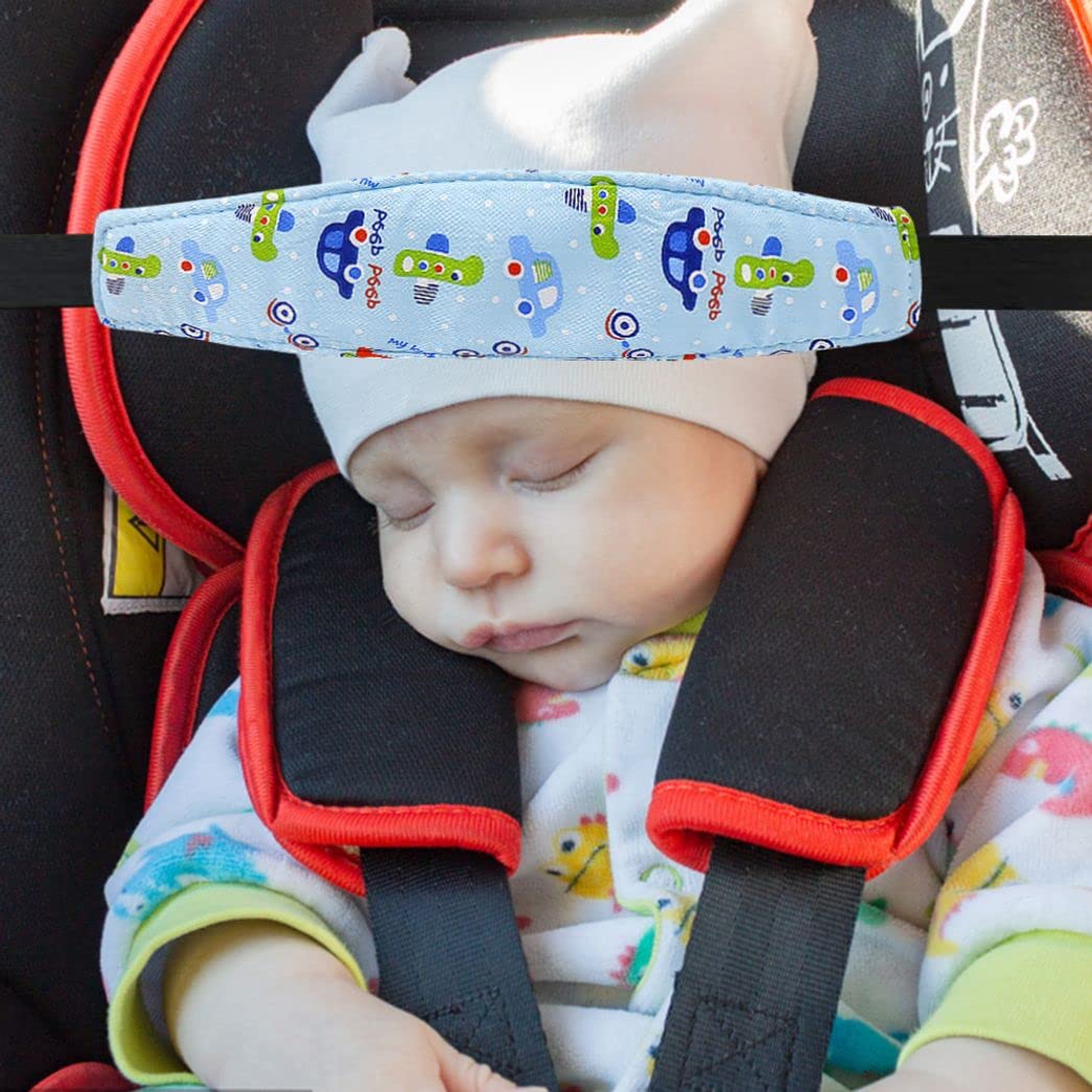 Baby Carseat Head Support Band, Car Seat Head Support for Toddler Head Band Strap Headrest Stroller Carseat Sleeping Baby Carseat Head Support for Toddler Kids Children Child Infant (Blue Car)