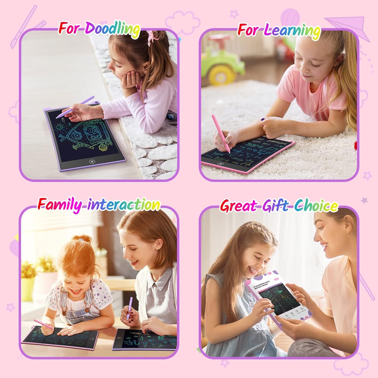 TECJOE 2 Pack 10 Inch LCD Writing Tablet, Colorful Doodle Board Electronic Drawing Pads, Kids Travel Games Learning Toys Christmas Birthday Gifts for 3 4 5 6 7 Year Old Boys Girls Toddlers