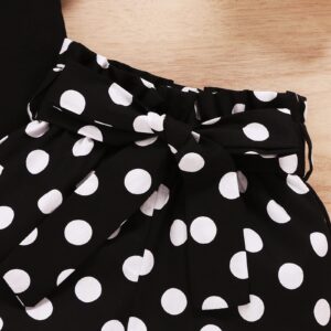 Sanpersonlin Newborn Baby Girl Set Ruffled Sleeve Romper Polka Dots Shorts Bloomers Bowknot Headband Boutique Clothes (Yxx017A-Black, 0-3 Months)