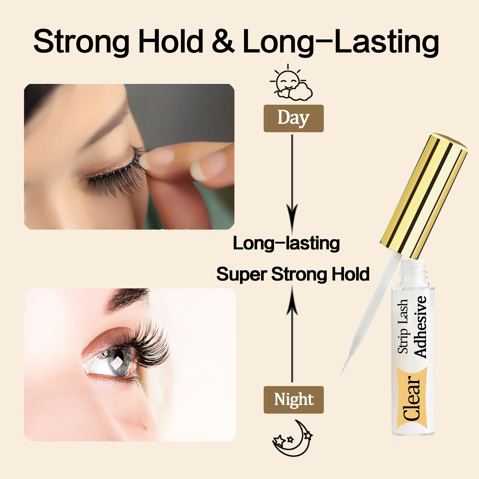 Clear Eyelash Glue for False Lashes,Waterproof Eye Lash Glue Suitable for Sensitive Eyes,Latex-Free,Super Strong Hold Lash Adhesive 0.176oz(Clear)