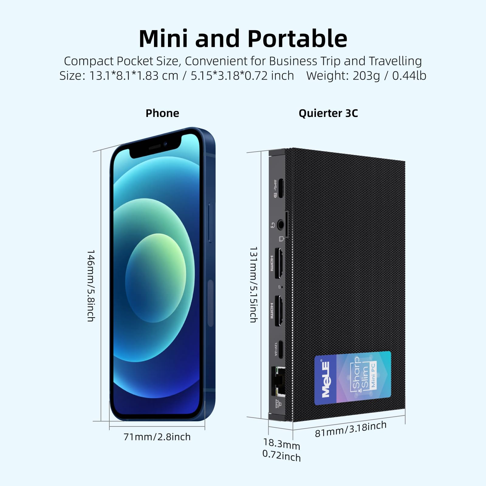 MeLE Fanless Mini PC Quieter3C Mini Computer N5105 8GB 128GB USB-C 4K Triple Display Windows 11 Pro WiFi 5 BT5.1 Gigabit Ethernet Micro PC, Support M.2 SSD on Business Industrial IoT Office Home