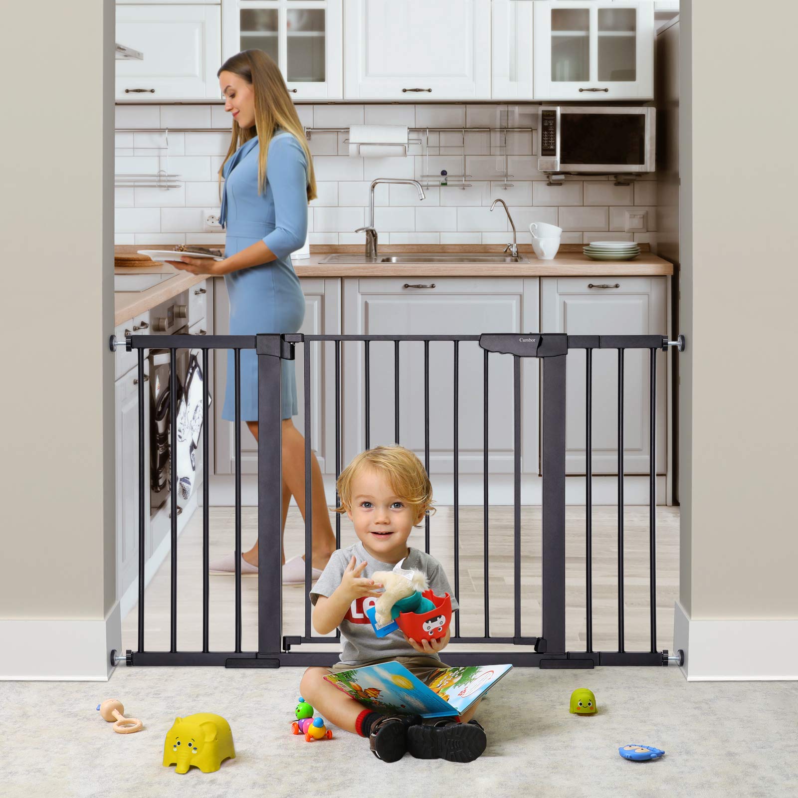 Cumbor 36" Extra Tall, 29.7"- 46" Width Baby Gate for Dogs and Kids & Cumbor 30.5" Tall 29.5"-51.6" Width Dog Baby Gate for House, Stairs, Doorways