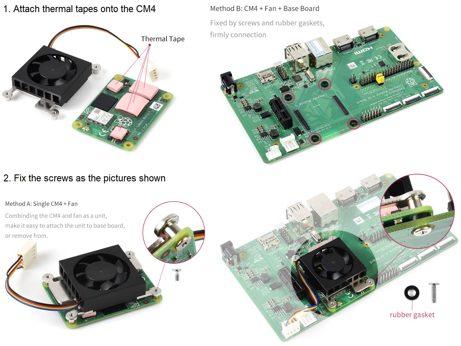 waveshare Dedicated All-in-One 3007 Cooling Fan for Raspberry Pi Compute Module 4 CM4, PWM Speed Adjustment,Low Noise, More Practical,with Thermal Tapes