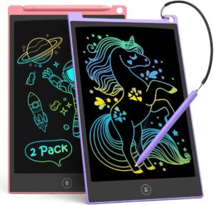 tecjoe 2 pack 10 inch lcd writing tablet, colorful doodle board electronic drawing pads, kids travel games learning toys christmas birthday gifts for 3 4 5 6 7 year old boys girls toddlers