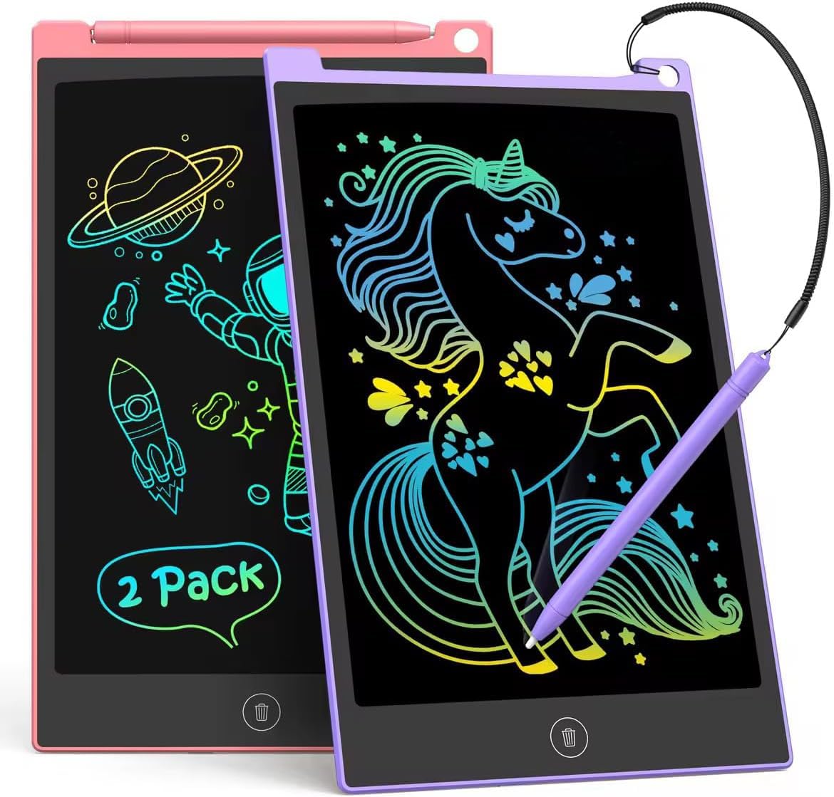 TECJOE 2 Pack 10 Inch LCD Writing Tablet, Colorful Doodle Board Electronic Drawing Pads, Kids Travel Games Learning Toys Christmas Birthday Gifts for 3 4 5 6 7 Year Old Boys Girls Toddlers