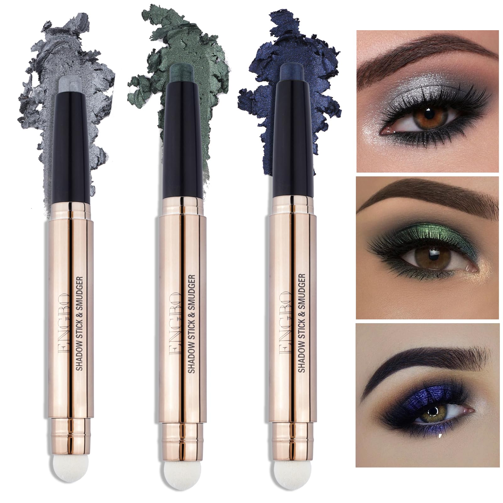 Enfuntins 3 Pcs Eyeshadow Stick, Cream Glitter Eyeshadow Pencil, Hypoallergenic Waterproof Long Lasting Eye Shadow Sticks with Soft Smudger, Smokey Eyeshadow Sets for Eye Makeup (#10#11#12)