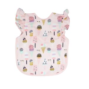 bapronbaby flutter pink ice cream bapron - no neck tie safer bib for baby & toddler - soft waterproof stain resistant - machine washable - sz baby/toddler 6m-3t