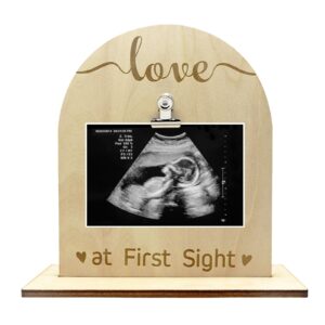 sonogram picture frame， keepsake baby ultrasound frame，love at first sight，string art slat wood photo frame,pregnancy announcements gender reveal gifts for expectant parents, grandparents (love 2)