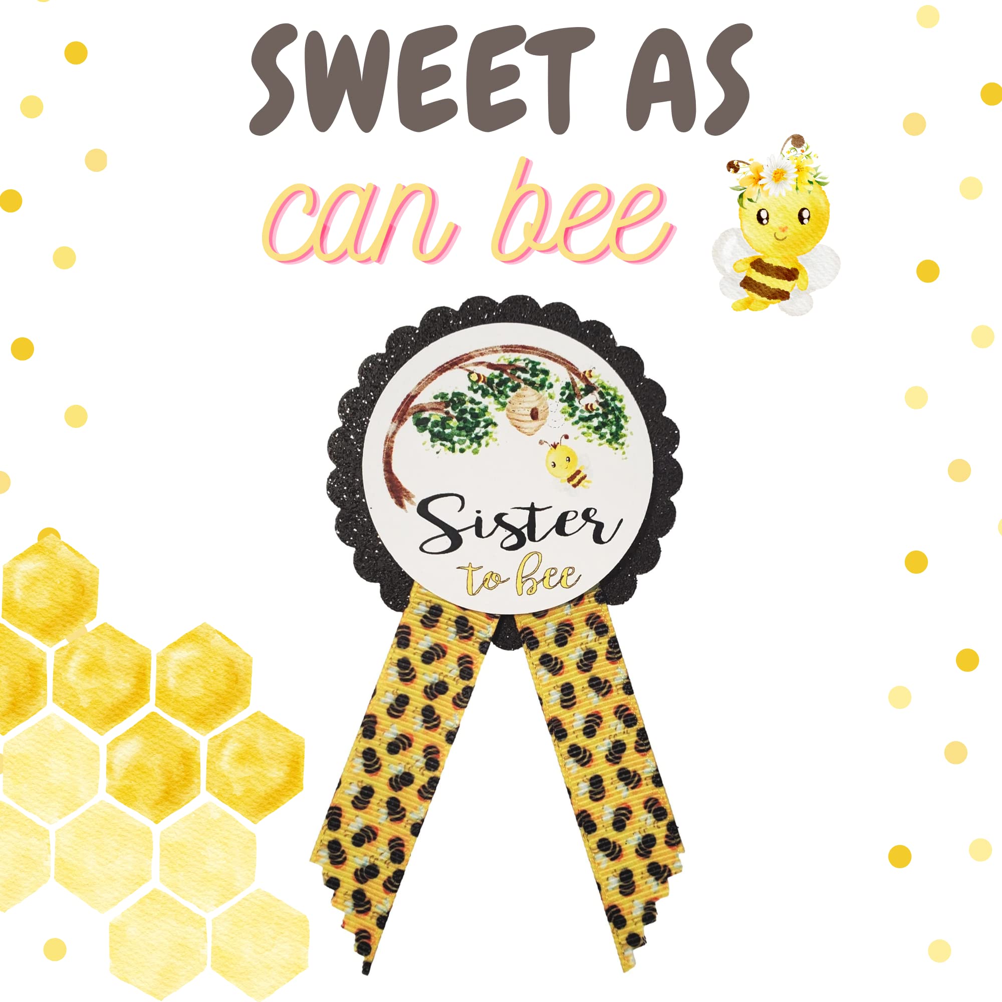 Sister to be Bumblebee Honey Bee Baby Shower Pins for Family Honeycomb by Amy's Bubbling Boutique (Sister)