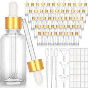 nuogo 50 pcs glass dropper bottles 1oz essential oil dropper bottles clear eye dropper bottles bulk empty tincture bottles with 5 droppers, 3 funnels, 30 label for essential oil perfume(clear)