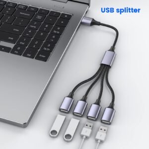 MOGOOD USB Splitter, 4-Port USB 2.0 Electronic Adapter, Multi-Socket USB Hub for Data Transfer and Power Charging, Compatible with Keyboard, Desktop, Television, Laptop, Printer, Car, U Disk, and TV