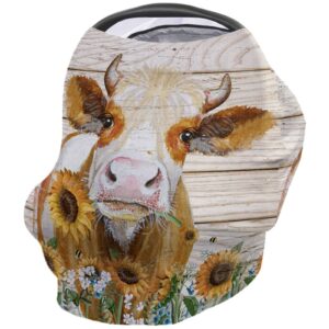 baby nursing cover carseat canopy farmhouse cow with summer floral sunflowers breathable privacy breastfeeding scarf pastoral animals planks multi use car seat covers for boys or girls