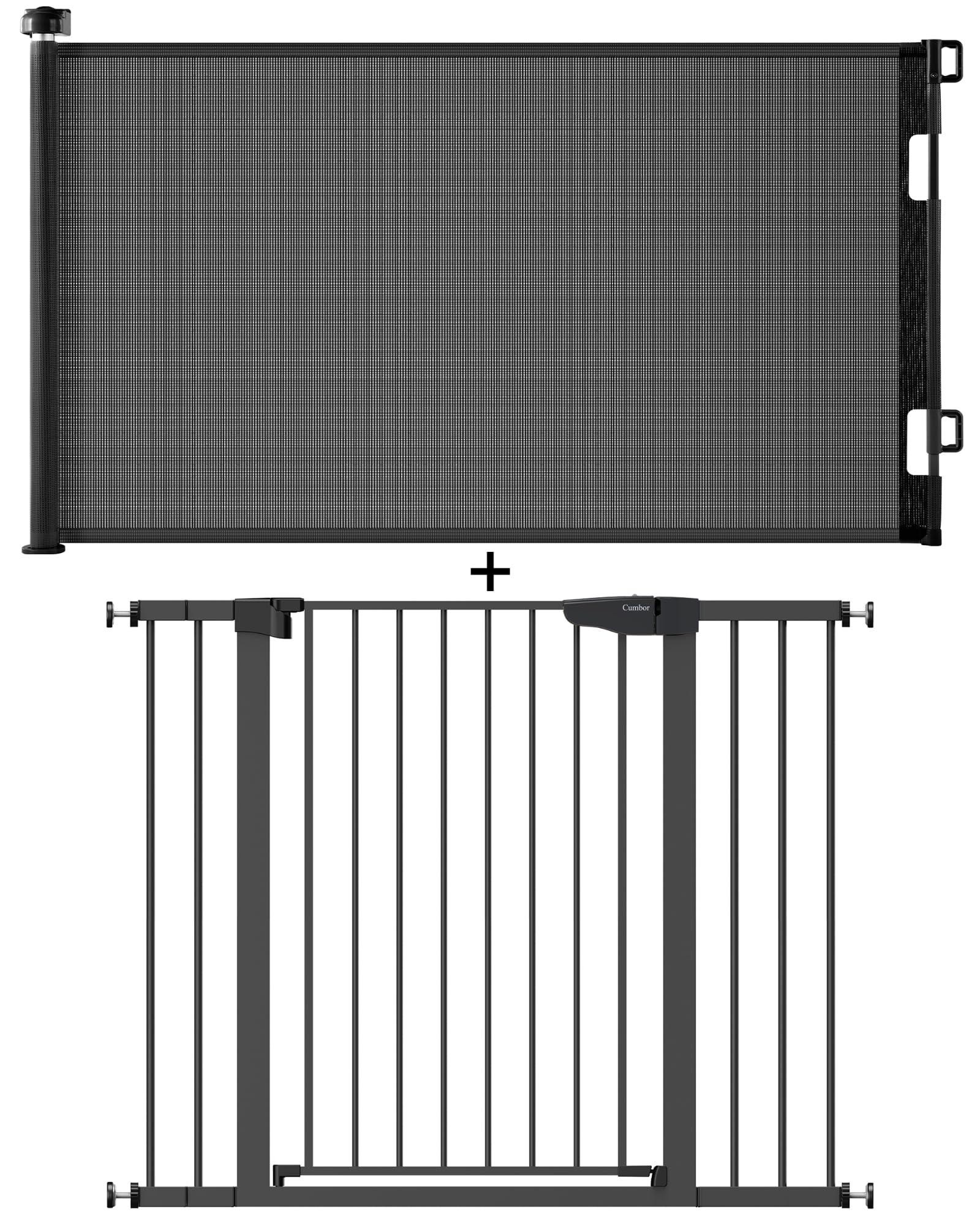 Cumbor 36" Extra Tall, 29.7"- 46" Width Baby Gate for Dogs and Kids & Cumbor 33" Tall, 0"-55" Width Retractable Baby Gate for House, Stairs, Doorways