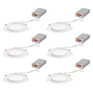 juno wf6 reg sww5 90cri cp6 mw m2 canless wafer recessed led downlight, shallow regressed baffled trim style, 6-inch, matte white, 6-pack