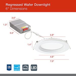 Juno WF6 REG SWW5 90CRI CP6 MW M2 Canless Wafer Recessed LED Downlight, Shallow Regressed Baffled Trim Style, 6-Inch, Matte White, 6-Pack