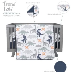 Trend Lab Prehistoric Dinos 3 Piece Crib Bedding Set, Can Be Used As A Blanket Or A Playmat for Tummy Time, Includes Quilt, Fitted Crib Sheet and Skirt