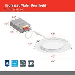 Juno WF6 REG SWW5 90CRI CP6 MW M2 Canless Wafer Recessed LED Downlight, Shallow Regressed Baffled Trim Style, 6-Inch, Matte White, 6-Pack