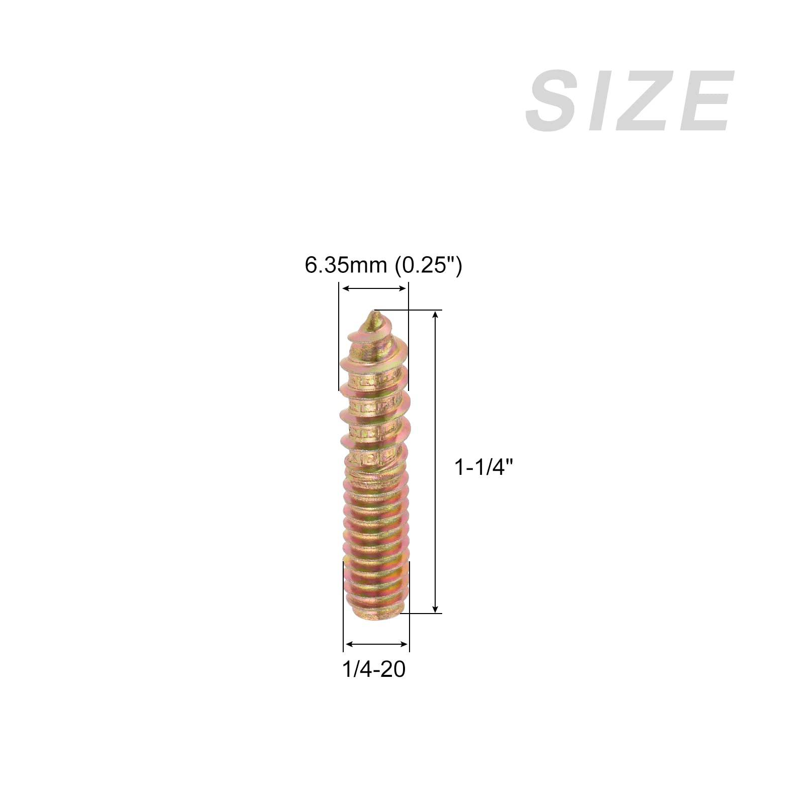 METALLIXITY Double Ended Screws (1/4-20 x 1-1/4 Inch) 20pcs, Hanger Bolts Self-Tapping Double Sided Screws - for Home Repairs