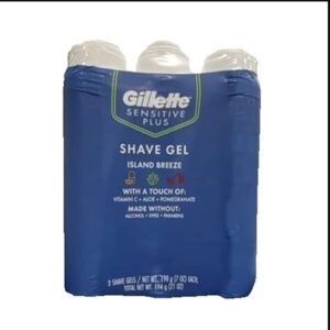 gillette sensitive plus island breeze alcohol free dye free parabens free with aloe & vitamin c (3 pack)