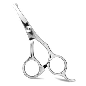 avenoir facial hair scissors for men, professional mustache & beard scissors, nose ear eyebrow pet trimming stainless steel scissors(safety round tip design), silver, 5.3inx2.16inx0.7in