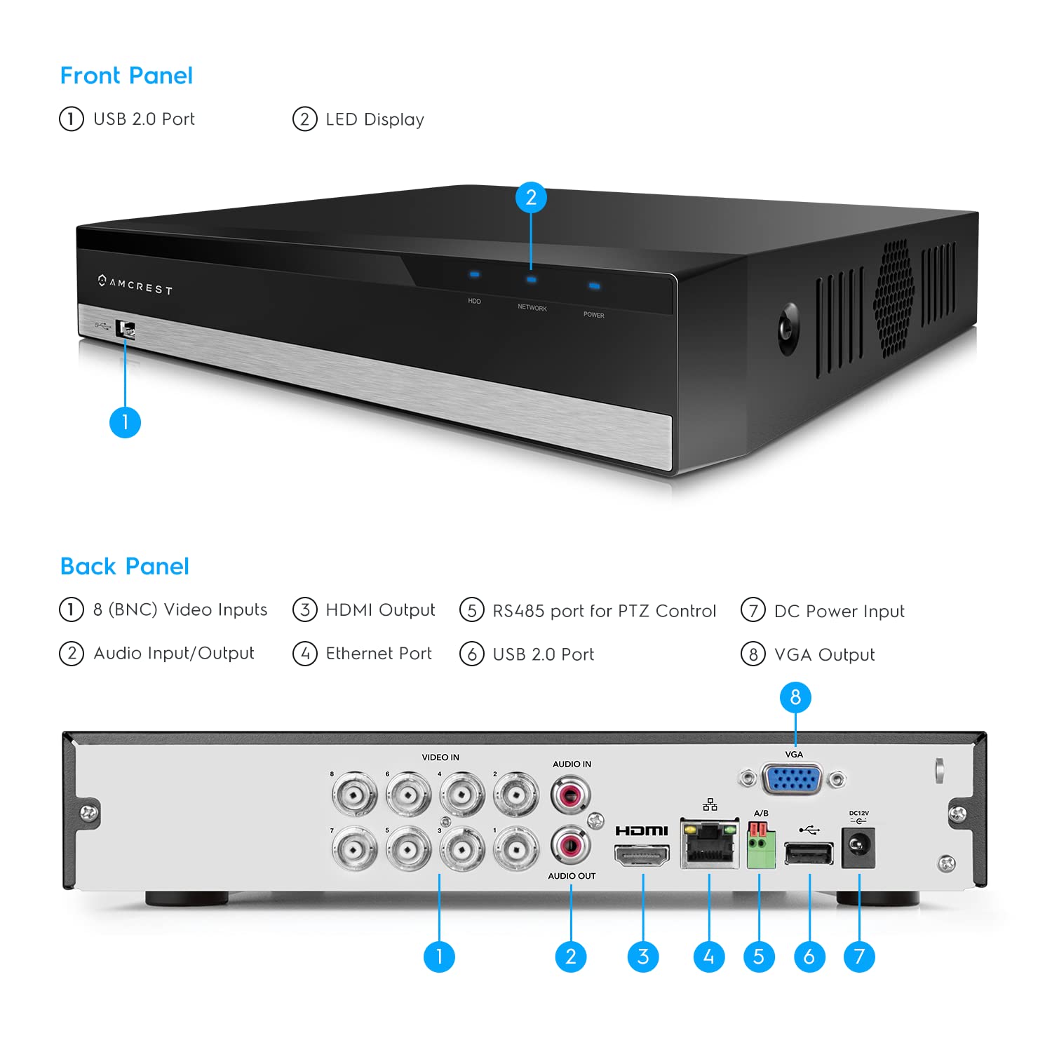 Amcrest 5MP UltraHD 8 Channel DVR Security Camera System Recorder, 5MP Security DVR for Analog Security Cameras, Remote Smartphone Access, Pre-Installed 3TB Hard Drive (AMDV5M8-3TB)