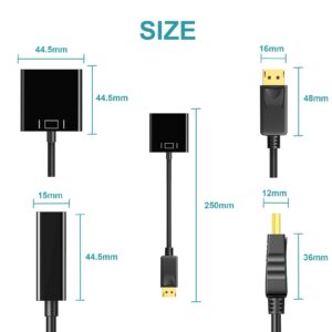 Lpluziyyds DisplayPort (DP) to VGA Adapter, DP to VGA Converter Male to Female Gold-Plated Cord for PC, Laptops, Displays, Monitors, Projectors and More（3 Pack）