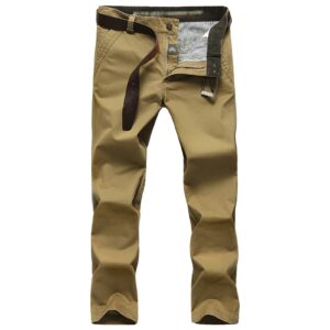 men relaxed fit casual cotton pant chino flat front classic straight pants lightweight business comfort trousers (khaki,31)