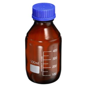 patikil 500ml reagent media bottle, 1pcs round graduated glass storage bottle blue screw cap for chemistry lab universities home, amber