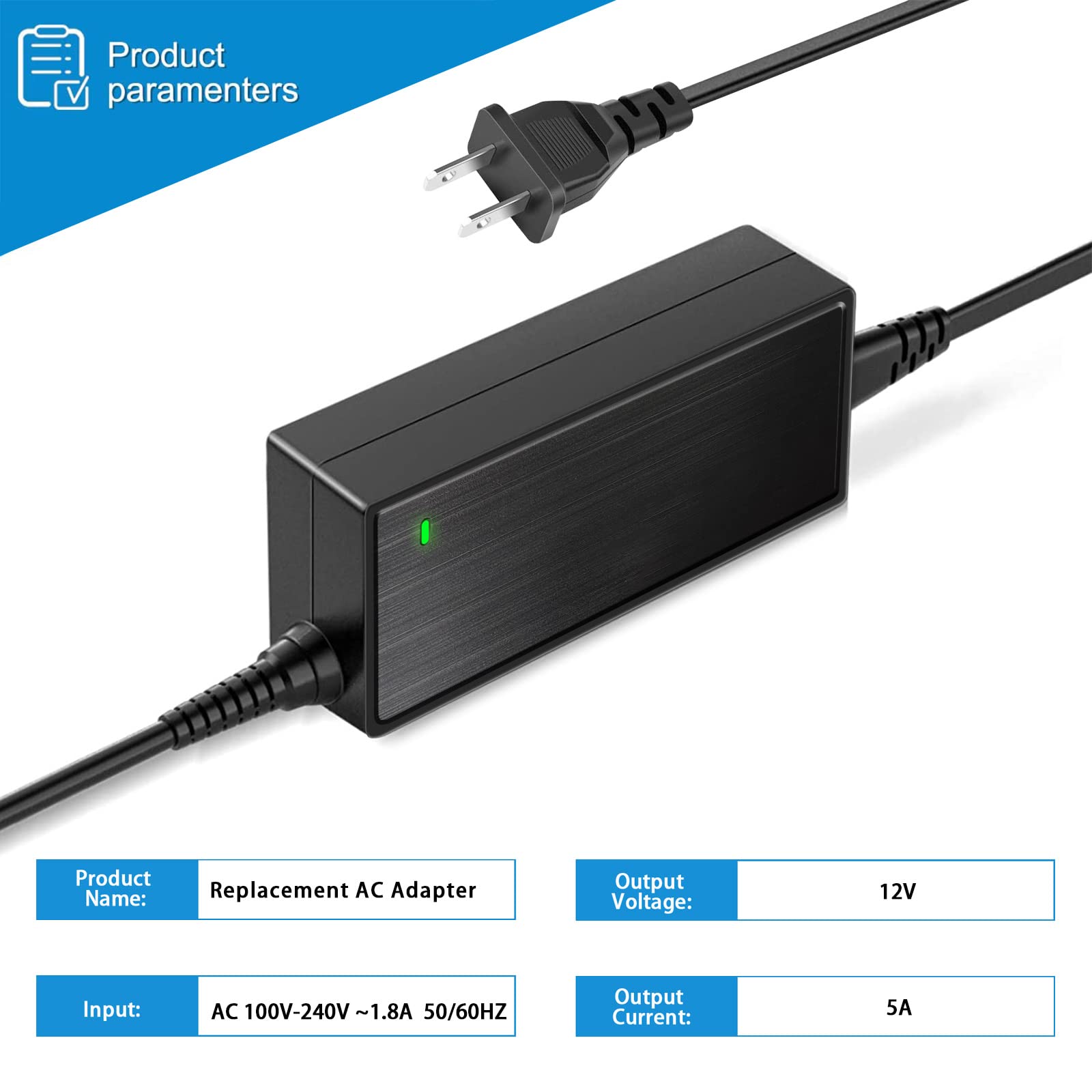 12V 5A Power Supply Adapter,100~240V AC to DC 12 Volt 5A 4A 3A 2.0A 1A Converter with 11 Tips for LED Strip Light DVR NVR Security Cameras System CCTV Accessories and More