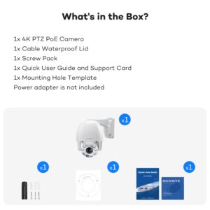 ONWOTE 4K 8MP PTZ IP PoE Camera Two Way Audio, Smart AI Human Vehicle Detection, 355° Pan 92° Tilt 5X Optical Zoom, 2.7-13.5mm Motorized Lens, 164f-262ft IR, IP66, Add-on Camera