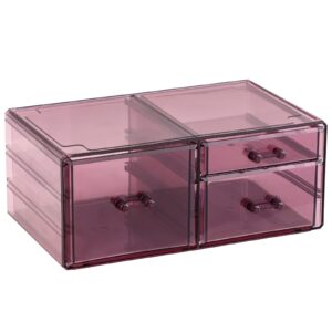 cq acrylic purple stacking arts and crafts organizer storage with 3 drawers,4.7" tall acrylic organizer drawers,plastic organization drawers for vanity, undersink, kitchen cabinets,bathroom