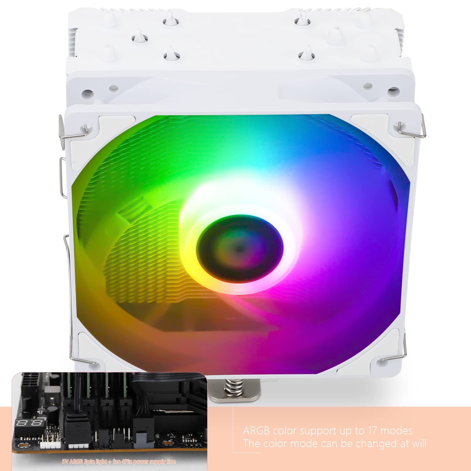 Thermalright Assassin King 120 SE White ARGB CPU Air Cooler, AK120 SE White ARB, 5 Heatpipes, TL-C12CW-S PWM Quiet Fan CPU Cooler with S-FDB Bearing, for AMD AM4/Intel LGA1700/1150/1151/1200