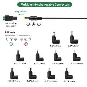 12V 5A Power Supply Adapter,100~240V AC to DC 12 Volt 5A 4A 3A 2.0A 1A Converter with 11 Tips for LED Strip Light DVR NVR Security Cameras System CCTV Accessories and More