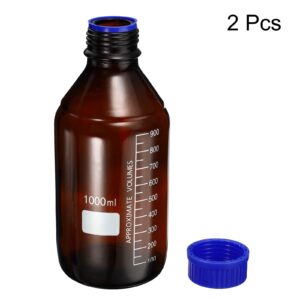 PATIKIL 1000mL Reagent Media Bottle, 2Pcs Round Graduated Glass Storage Bottle Blue Screw Cap for Chemistry Lab Universities Home, Amber